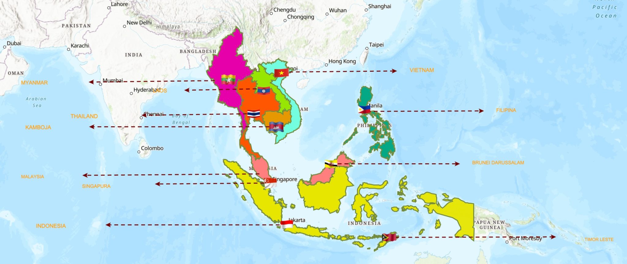 Peta ASEAN Lengkap dengan Nama Negara dan Batas Wilayah Negaranya
